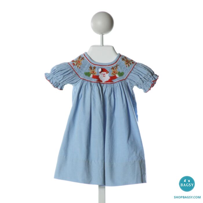 VELANI LT BLUE CORDUROY SMOCKED DRESS WITH RIC RAC