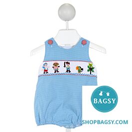 THE SMOCKING BUG LT BLUE GINGHAM SMOCKED BUBBLE