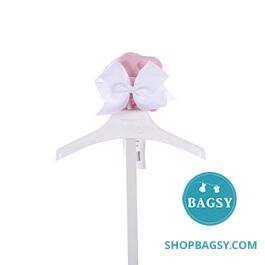 PLH BOWS & LACES INC PINK KNIT HAT WITH WHITE BOW *SIZE 0-6M